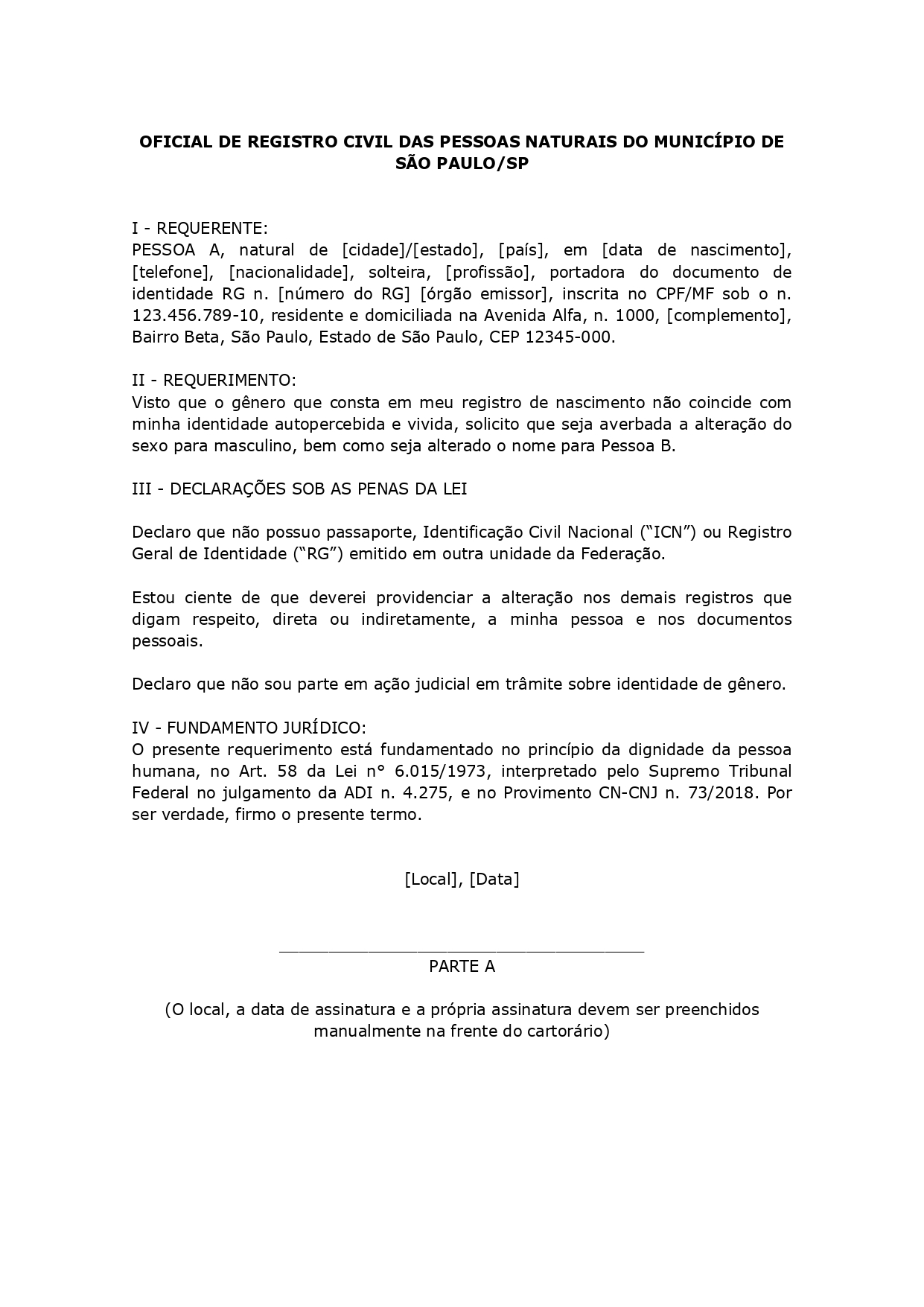Requerimento de Alteração de Registro Civil | Modelo, Exemplo | Baixar ...